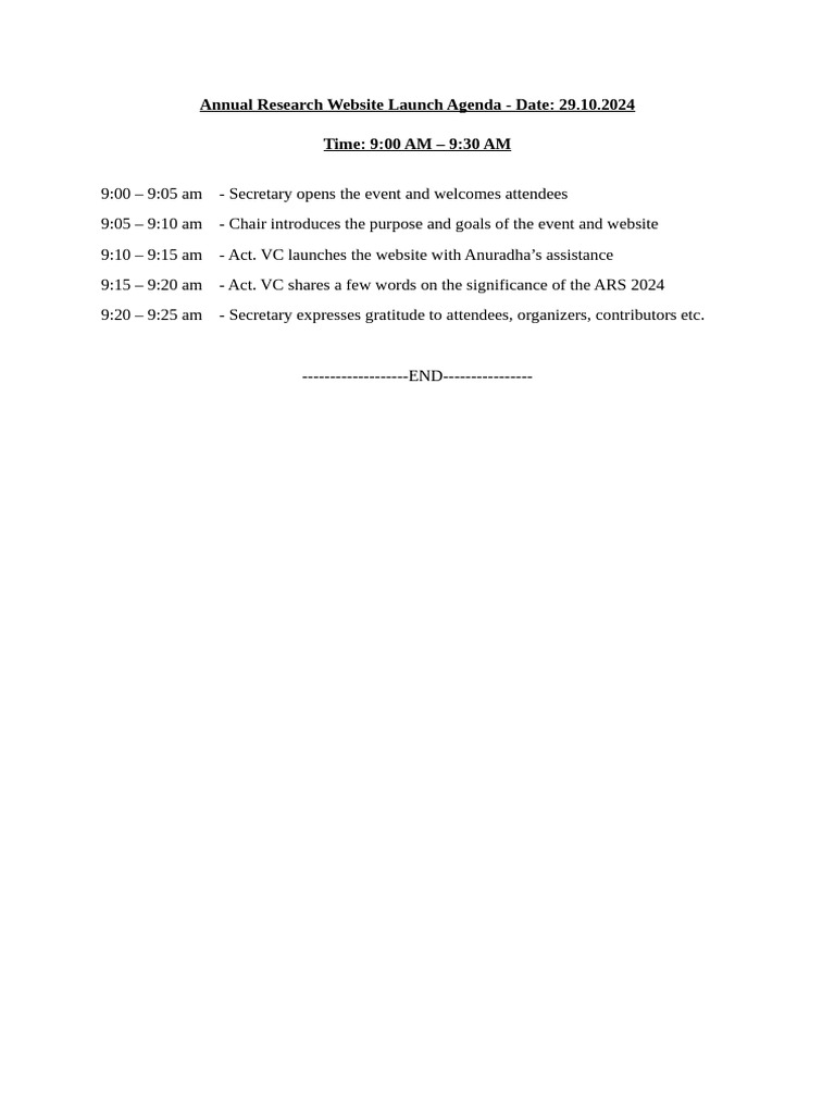 Annual Research Website Launch Agenda | PDF | Business | Home & Garden