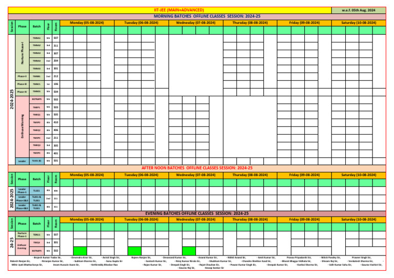IIT-JEE Time Table 05-08 To 10-08-2024 | PDF