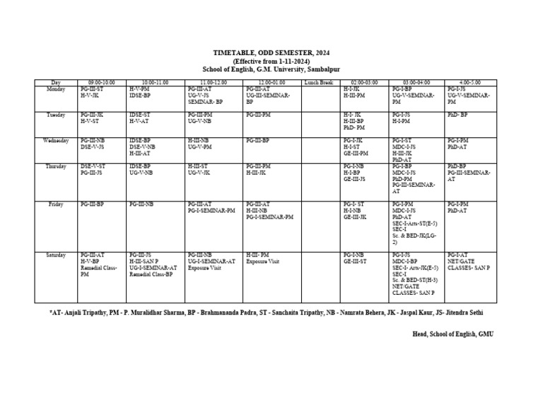 Timetable Odd Sem 1-11-2024 | PDF