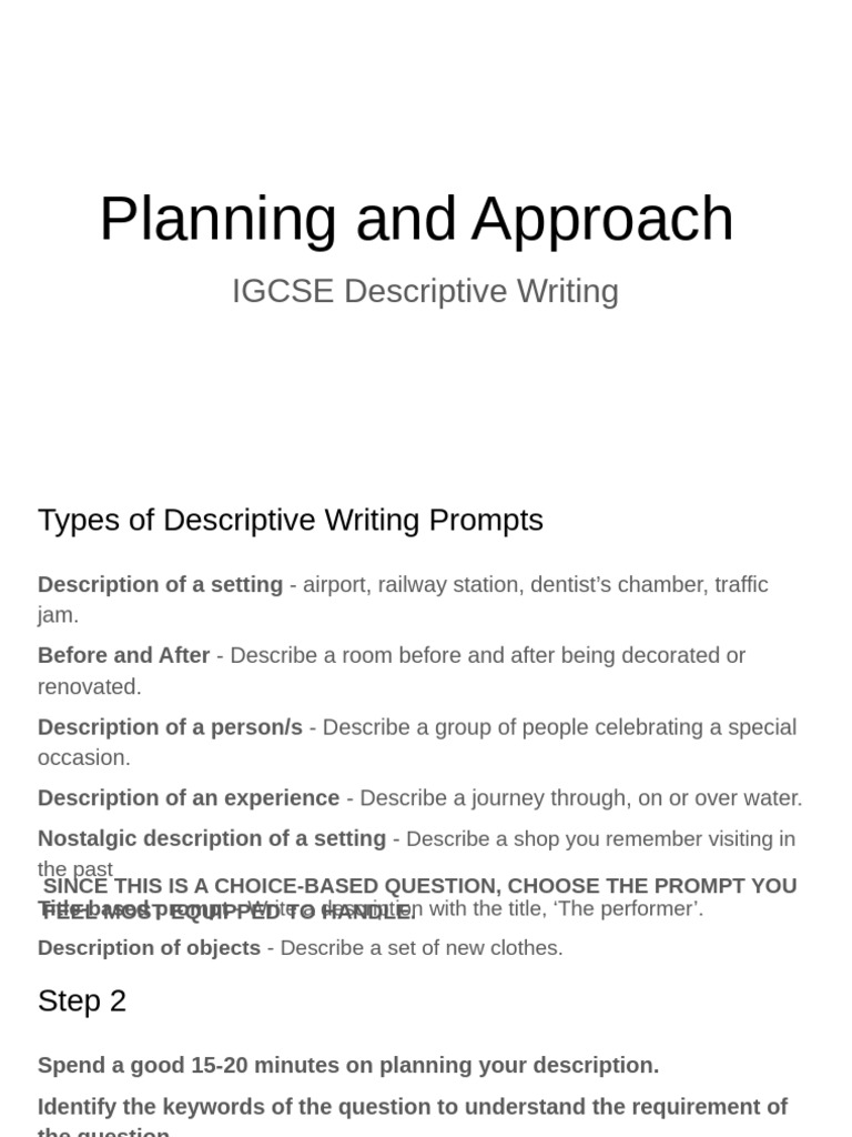 Planning and Approach - Descriptive Writing | PDF