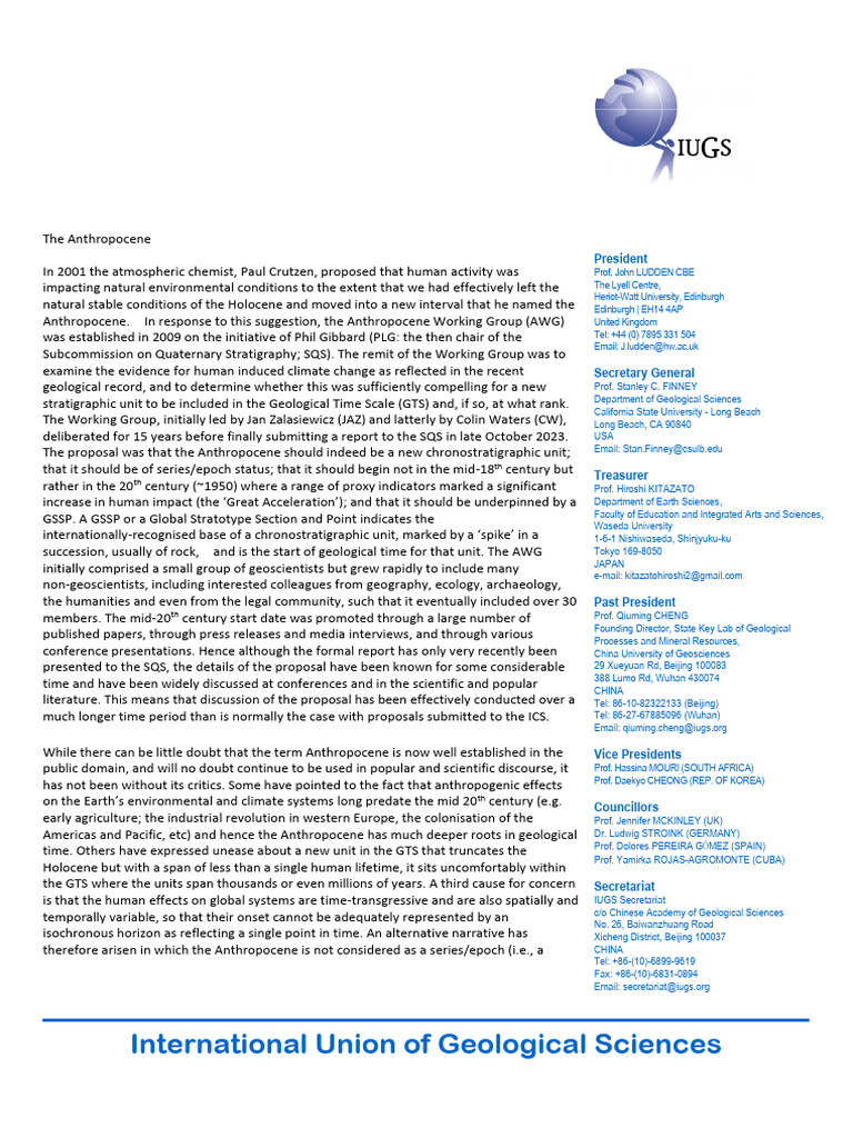 Anthropocene Extended IUGS-ICS Statement | PDF | Earth Sciences ...