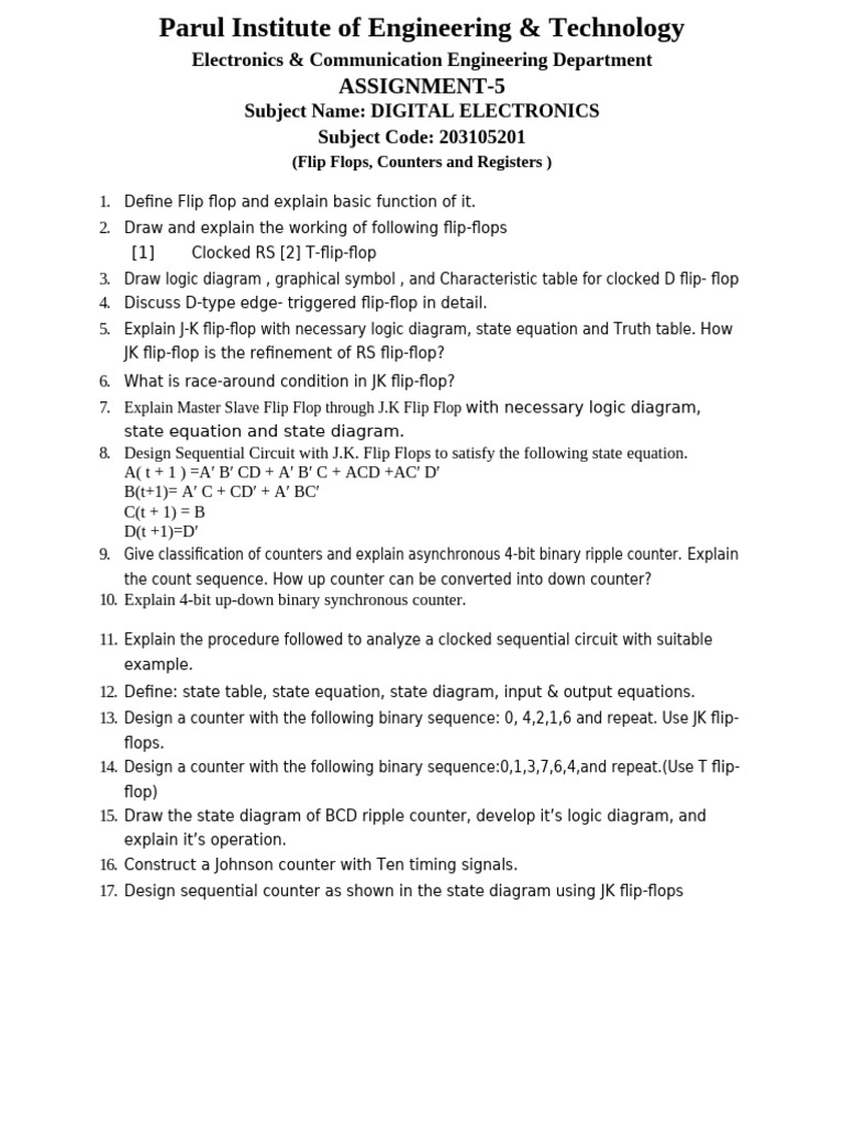 DE Assignment 5 - Sequantial Logic | PDF