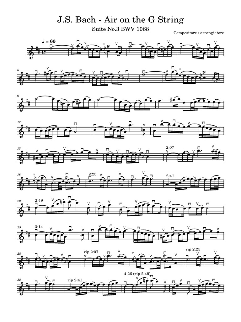 Bach's Air on the G String Sheet Music | PDF | Orchestral Suites (Bach ...