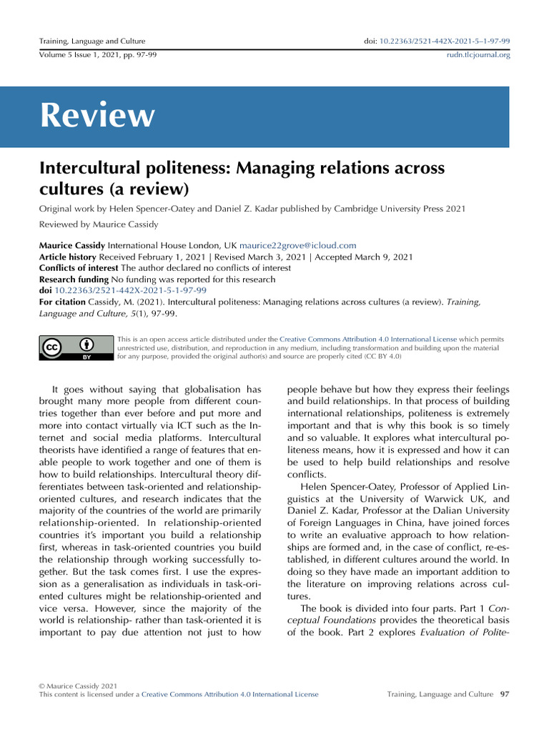Intercultural Politeness Managing Relations Across | PDF | Social ...
