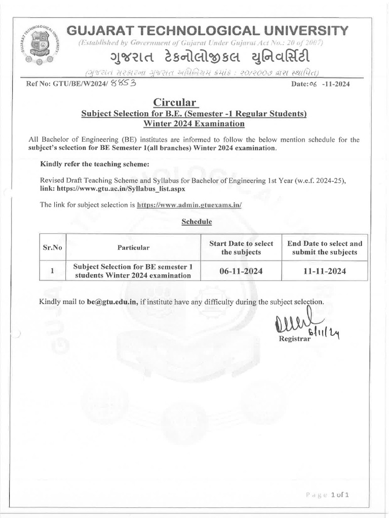 BE Sem 1 Subject Selection W2024 - 140220 | PDF