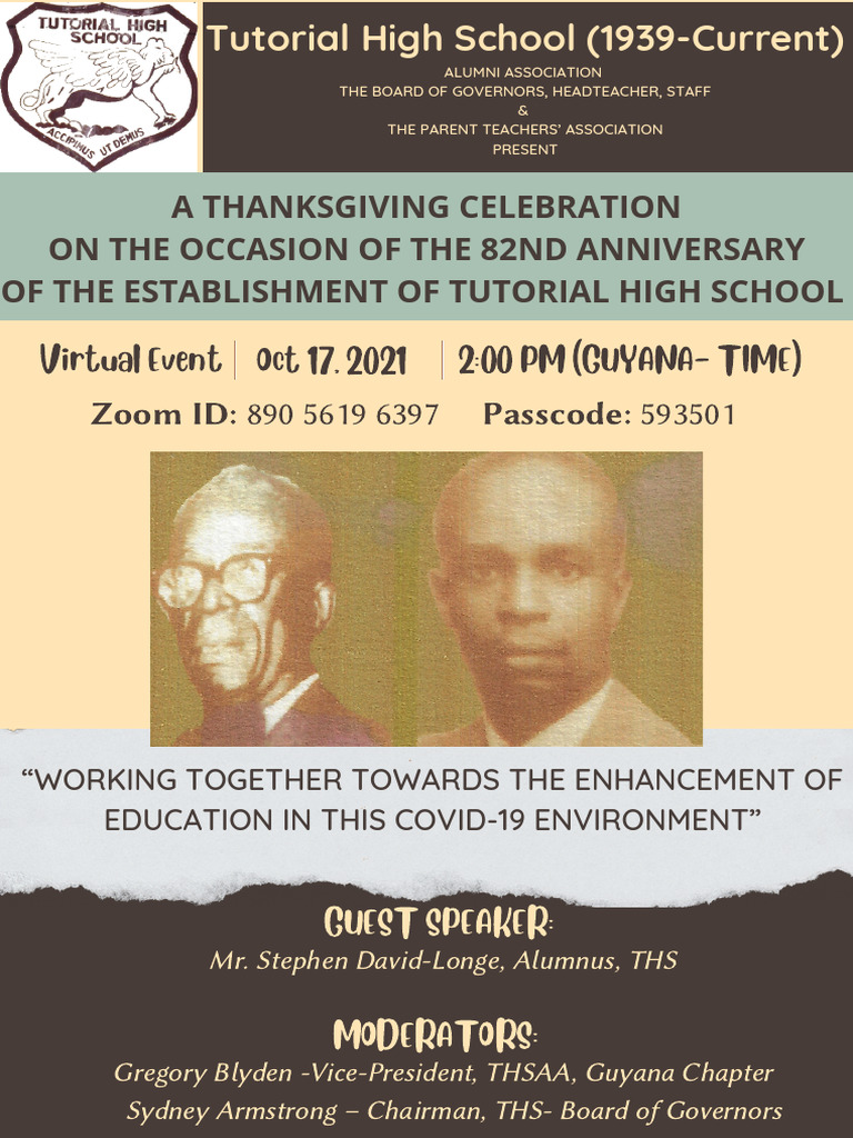 Tutorial High School 1939 Current Anniversary Programme Rescheduled 1 1 ...
