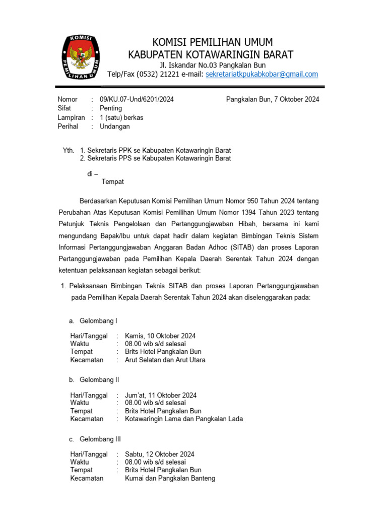 Undangan - Bimtek SITAB | PDF