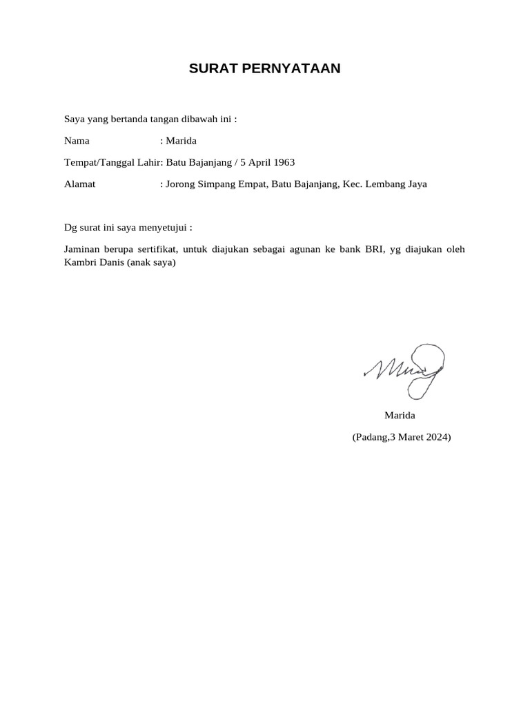 Surat Pernyataan | PDF | Olahraga & Rekreasi