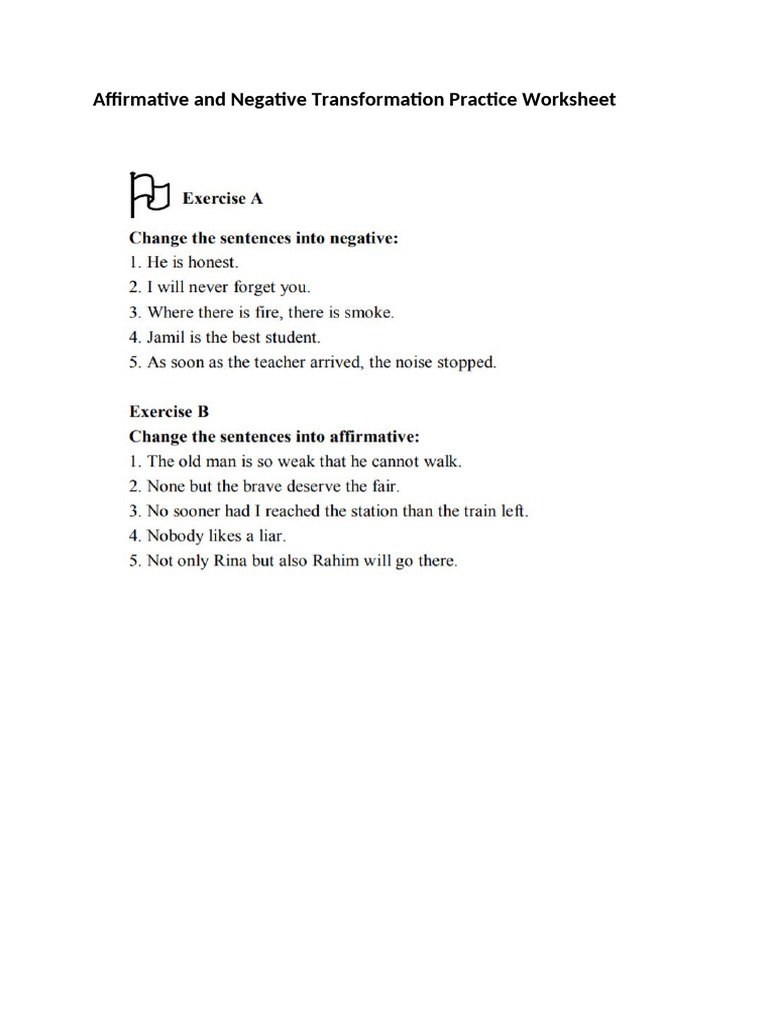Affirmative and Negative Transformation Practice | PDF