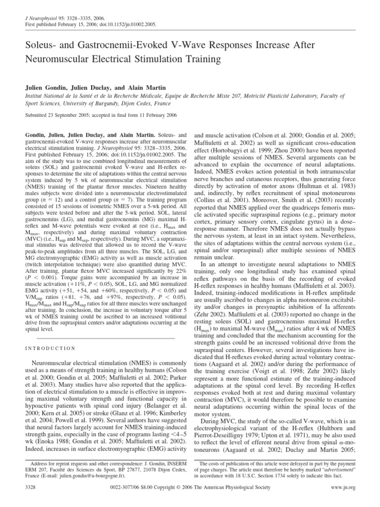 Soleus and Gastrocnemii Evoked V Wave Responses Increases After ...