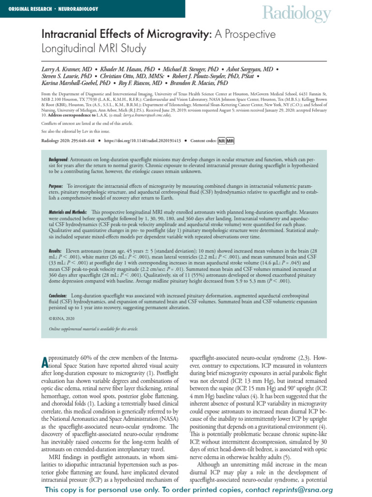Intracranial Effects of Microgravity A Prospective Longitudinal MRI ...