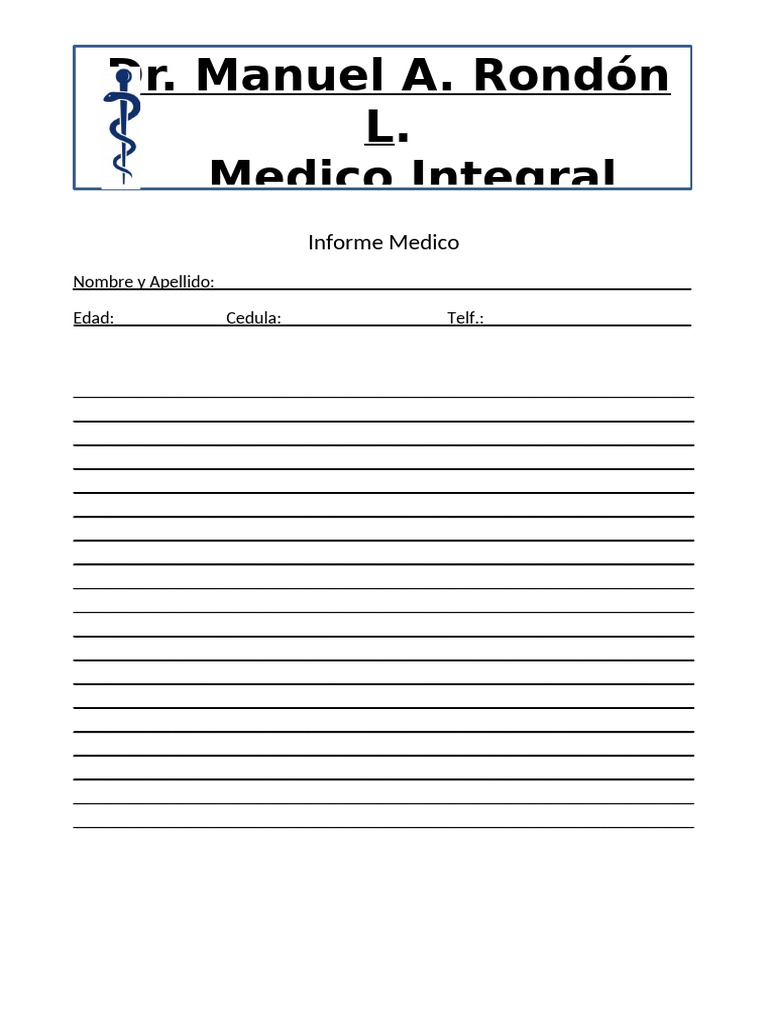 Informe Medico Formato Modelo | PDF | Salud y bienestar | Ciencia y matemáticas