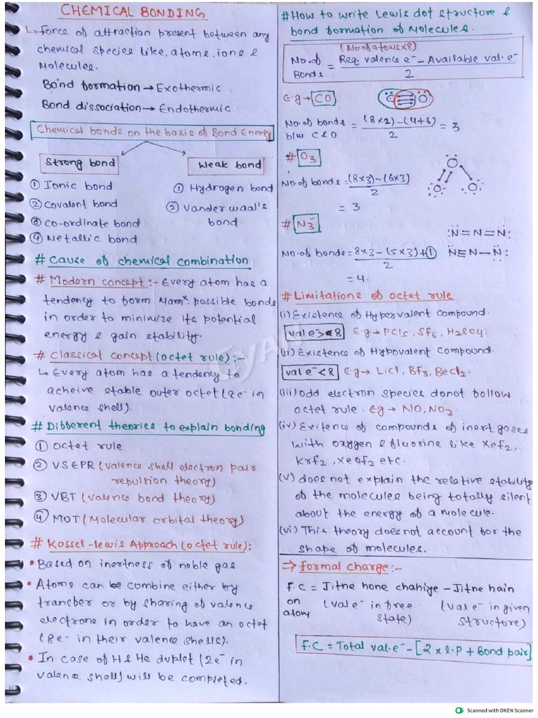 Chemical Bonding Short Notes Handwritten | PDF