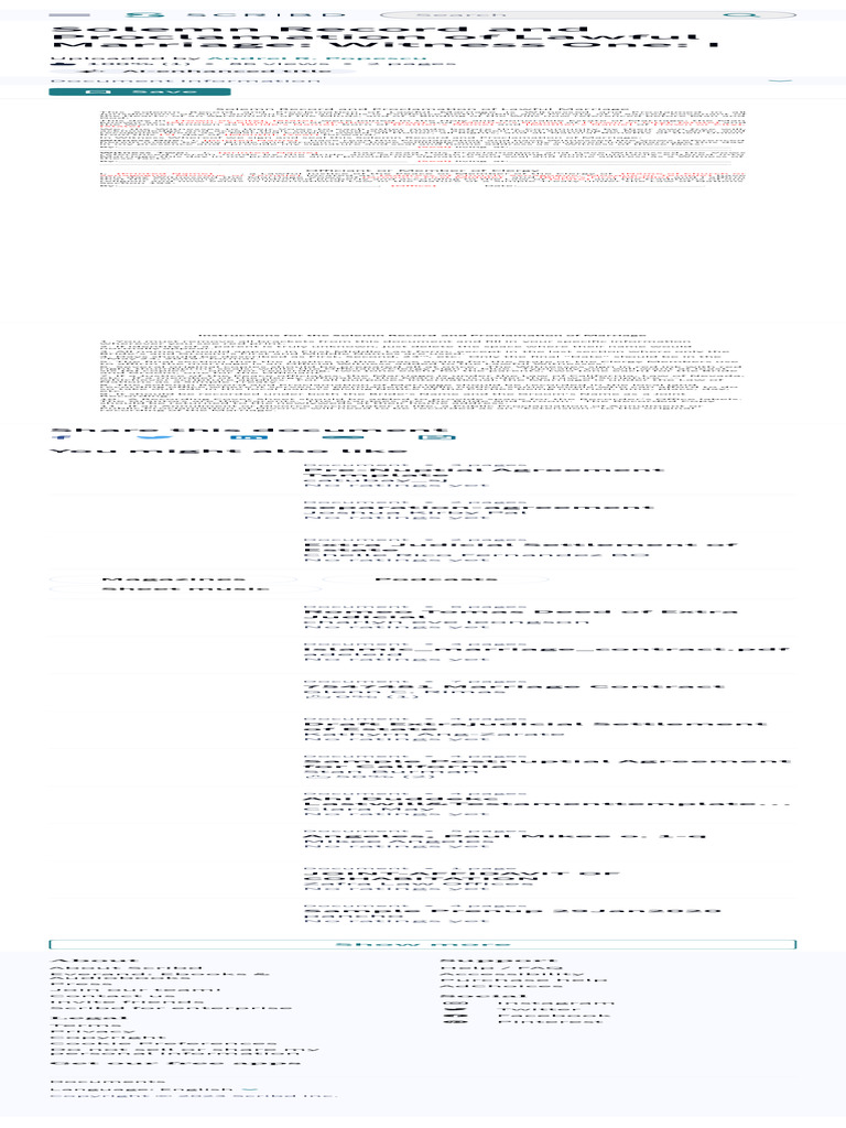 Solemn Record and Proclamation of Lawful Marriage Witness One I PDF ...