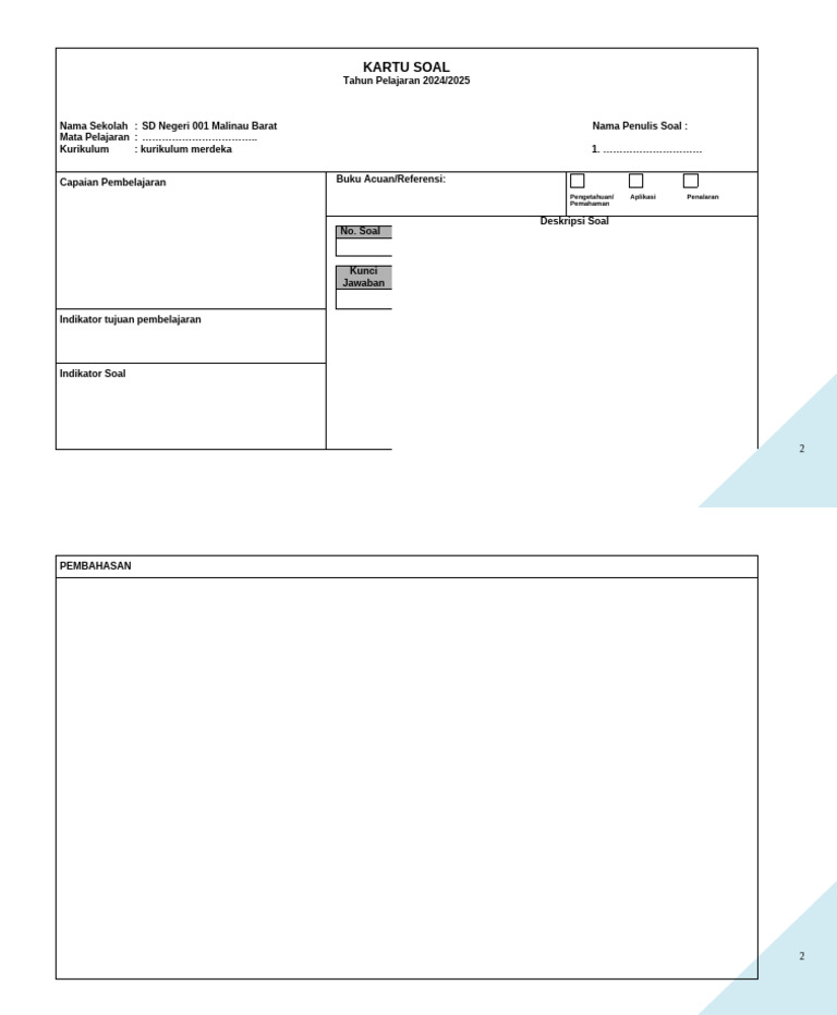 Format Kartu Soal | PDF