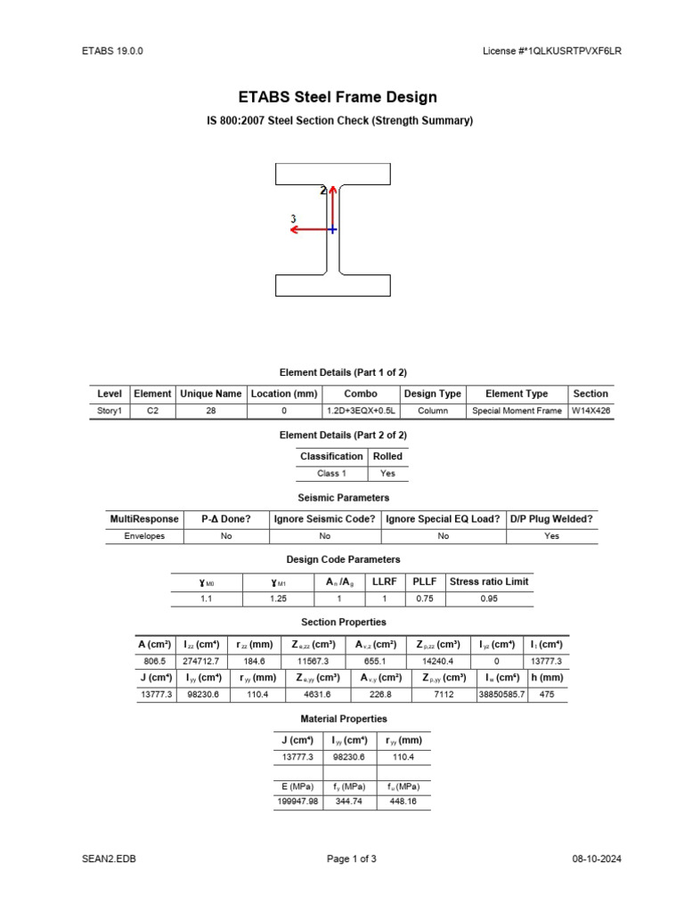 ETABS Steel Frame Design Summary | PDF | Buckling | Materials Science