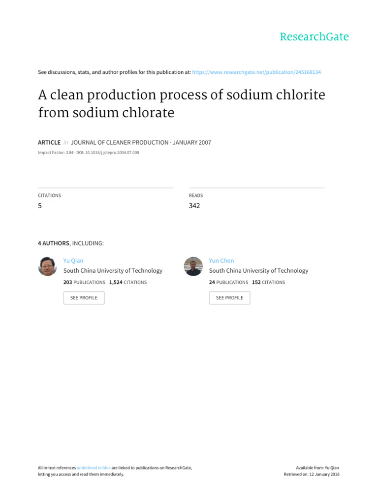 A Clean Production Process of Sodium Chlorite From Sodium Chlorate ...