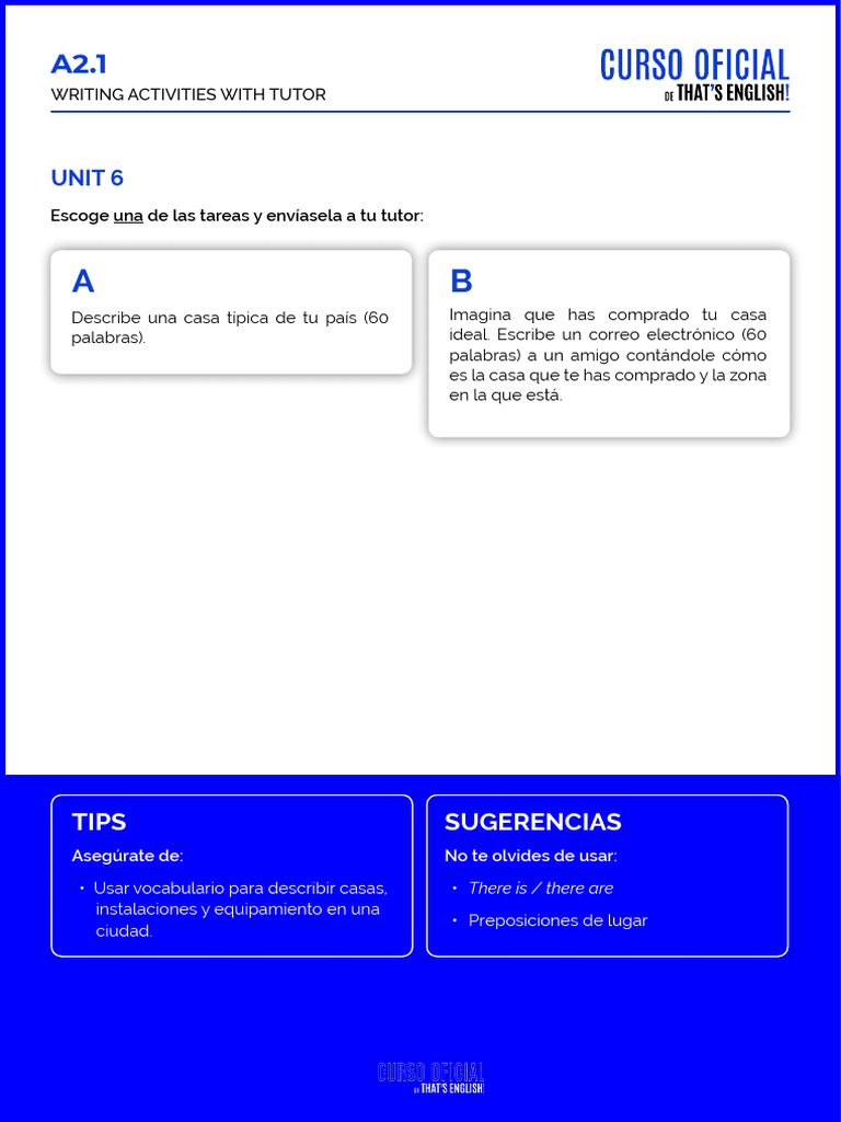 A2.1_WRITING TASKS_U6 | PDF