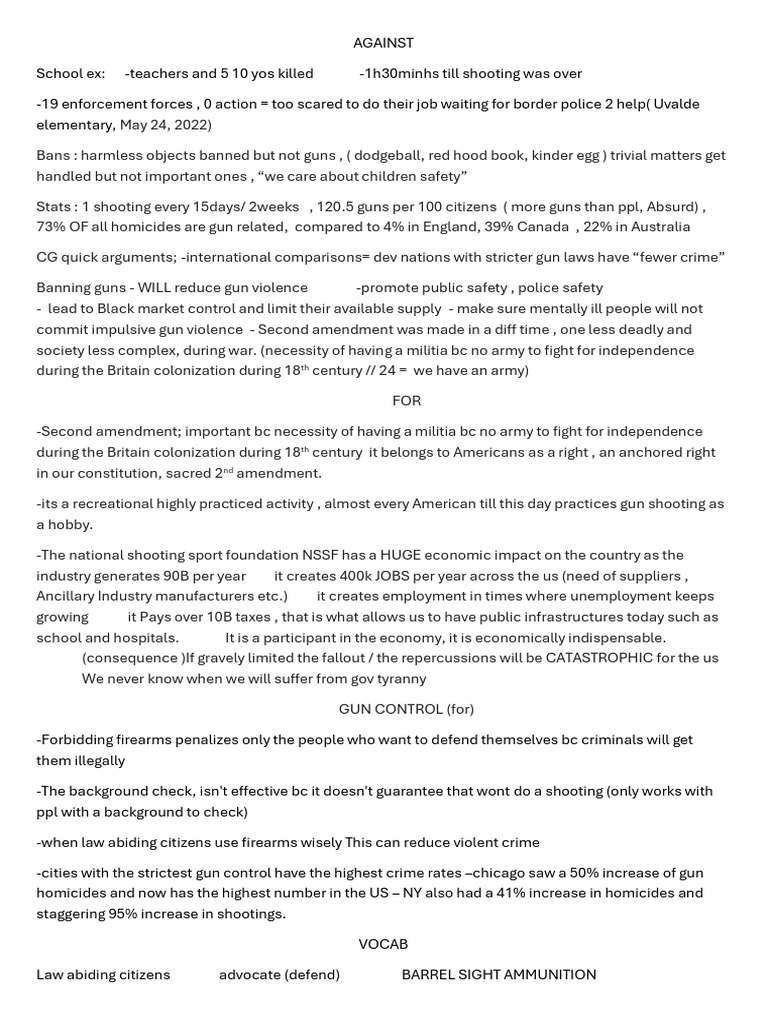 Debate Arguments: For or Against Guns in US | PDF | Gun Control | Gun ...