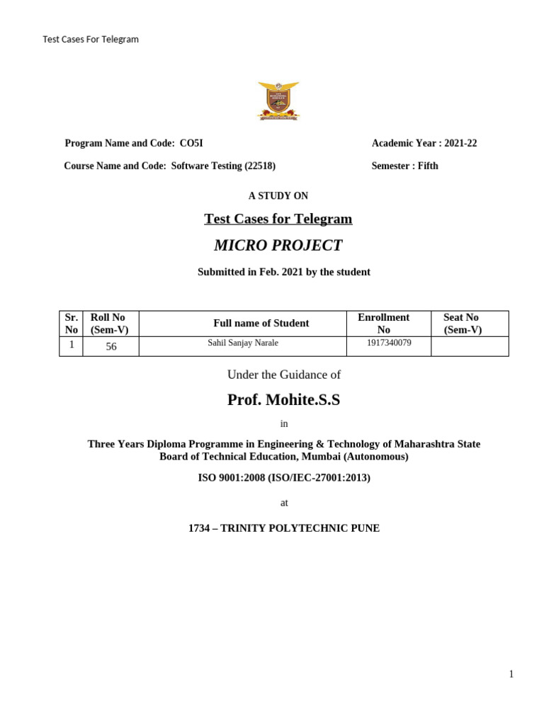 STE Microproject Sahil Narale 1 | PDF | Software Testing | Software ...
