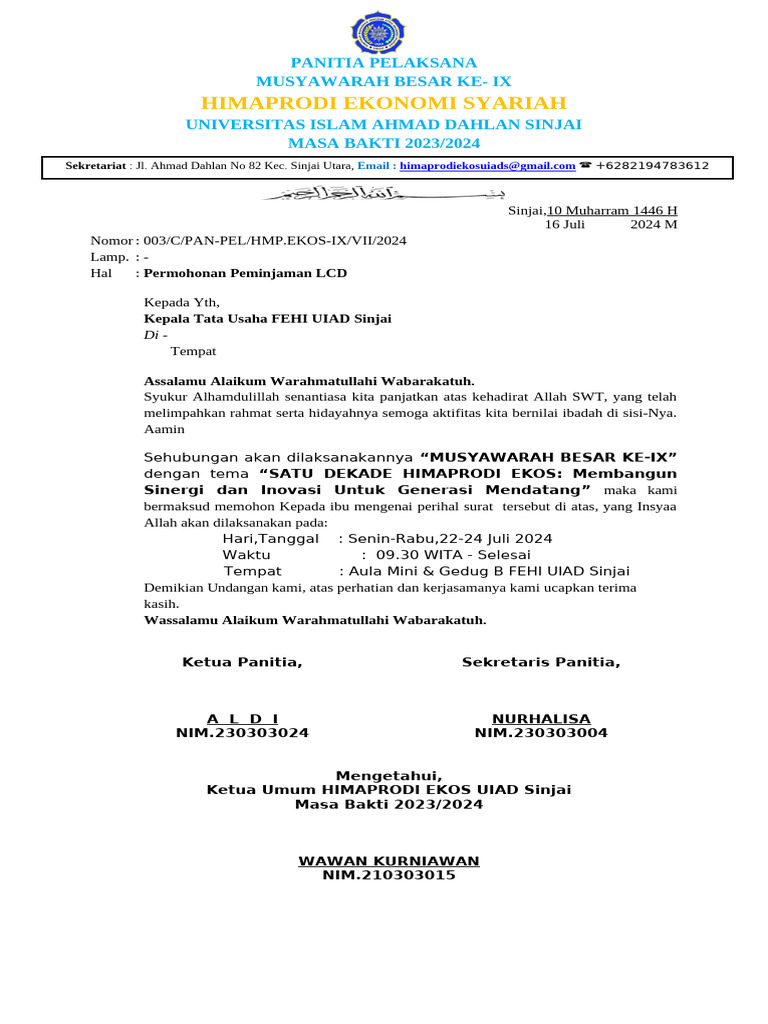 003 Surat Permohonan Mubes | PDF