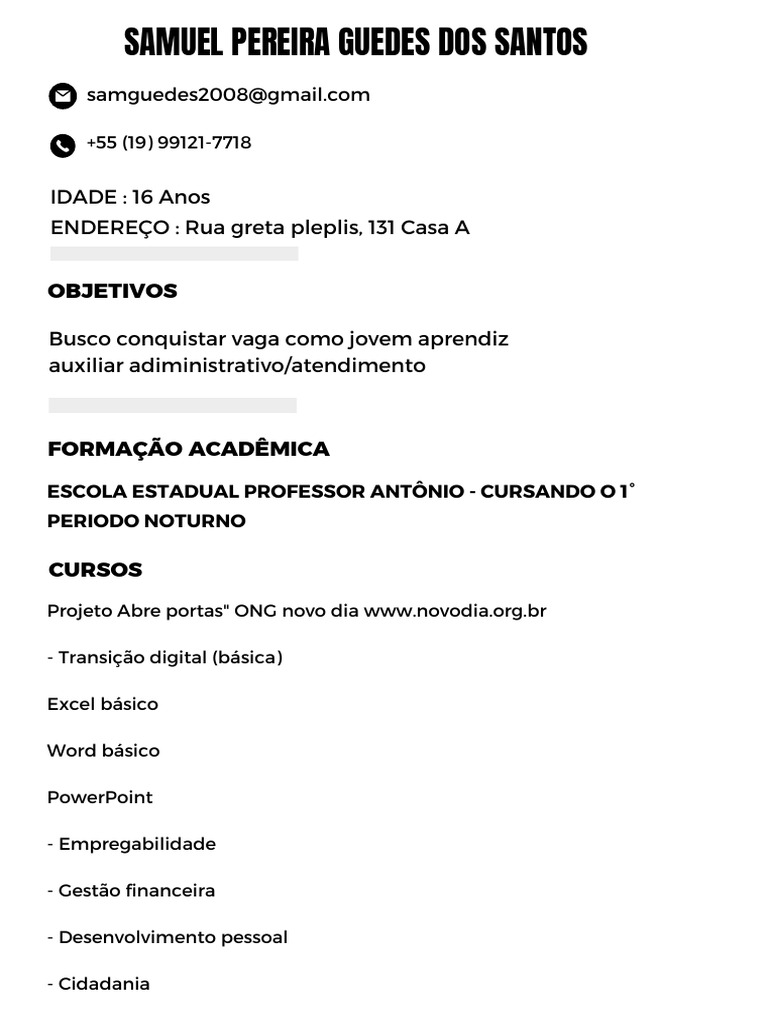 Currículo - Samuel Pereira Guedes Dos Santos | PDF