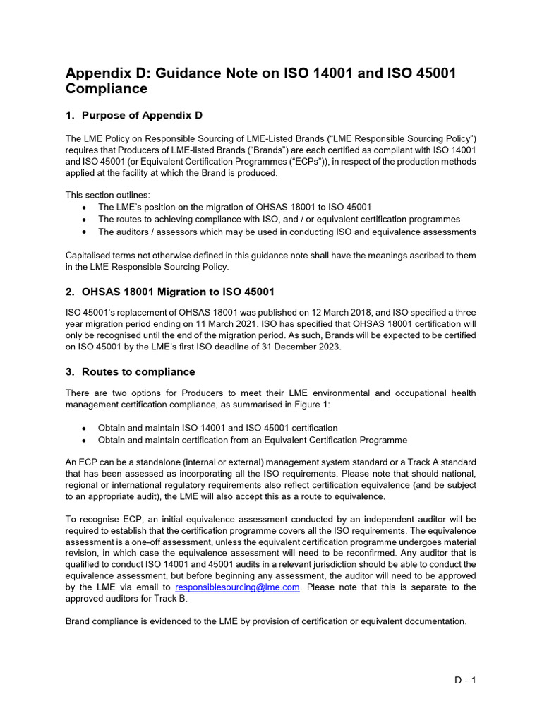 Appendix D - Guidance Note On ISO 14001 and ISO 45001 | PDF | Audit | Occupational Safety And Health