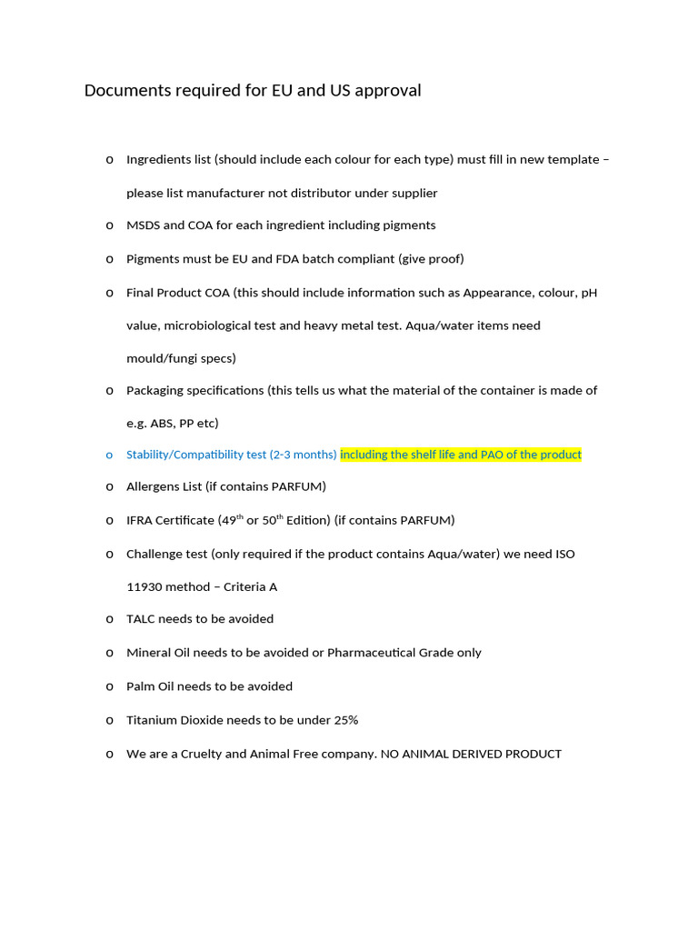 Documents Required For EU and US Approval v5 | PDF