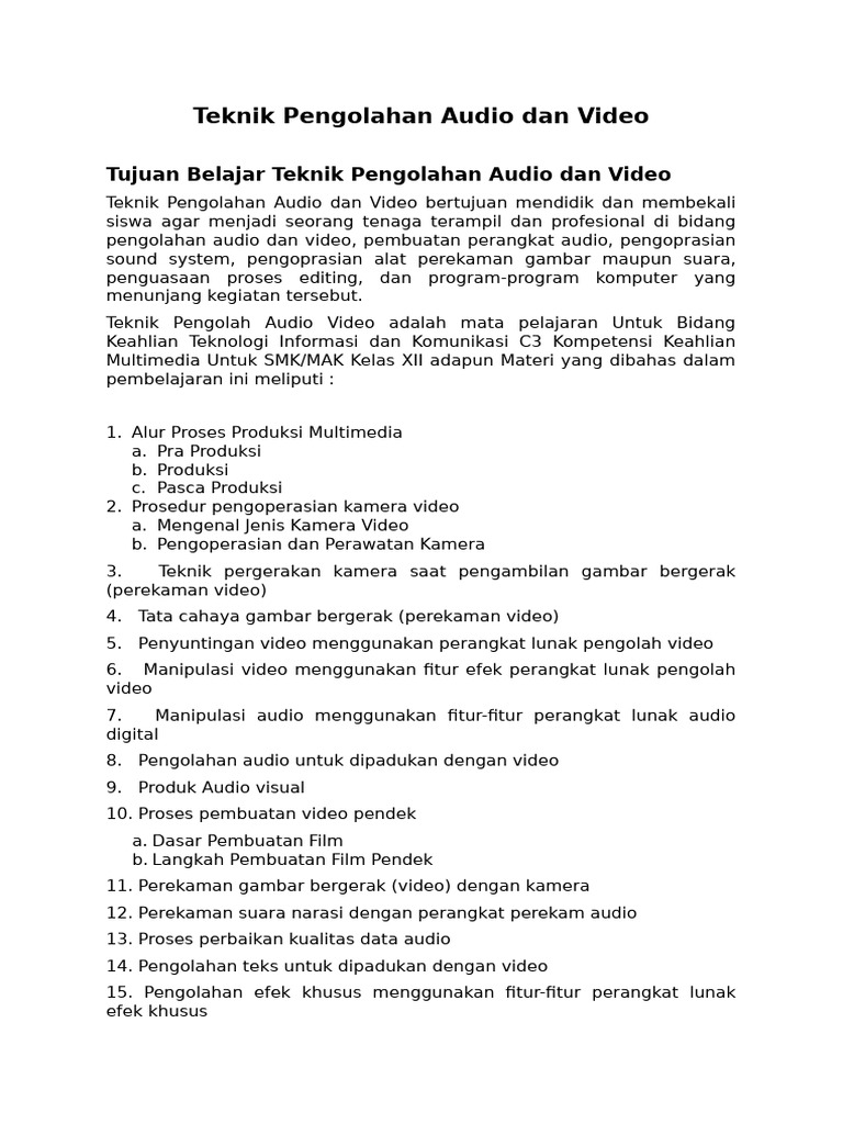 Teknik Pengolahan Audio Dan Video | PDF