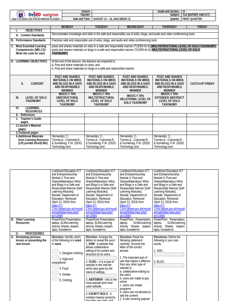 G6 Q1W3 DLL Tle - Entrep and Ict (Melcs) | PDF | Wiki | Wikipedia