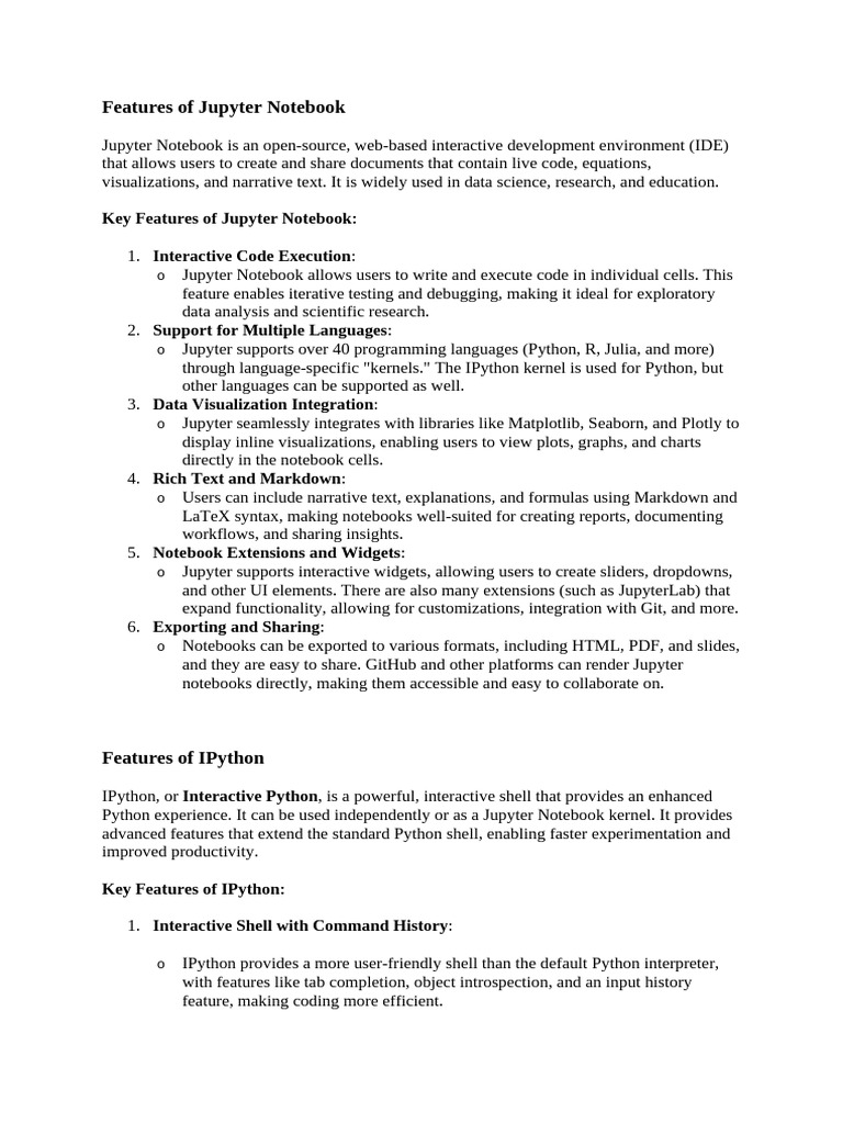 Features Of Jupyter Notebook And Ipython Pdf Shell Computing Python Programming Language