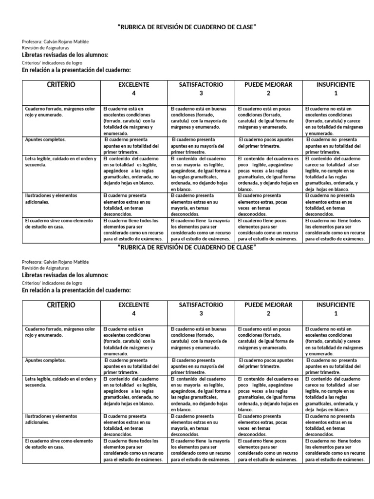 Rúbrica de Evaluación de Cuadernos | PDF | Cuaderno