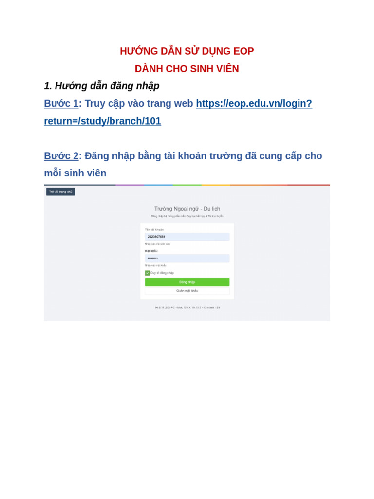 Hướng Dẫn Sử Dụng Eop (Dành Cho Sinh Viên) | PDF