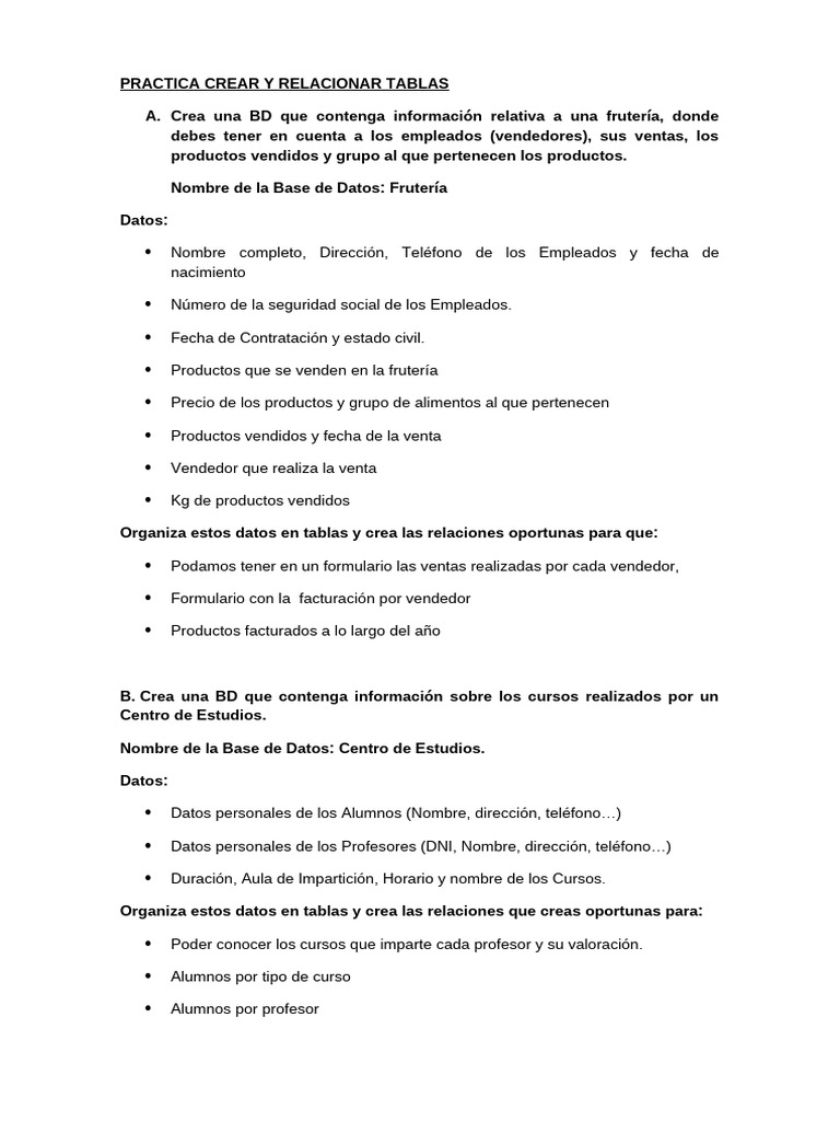 Practica Crear BDD y Relaciones de Tablas | PDF | Crecimiento personal y profesional | Negocios
