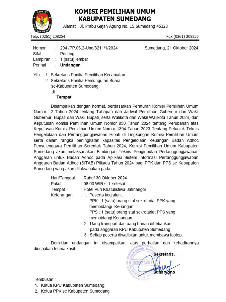 Undangan Bimtek SITAB | PDF