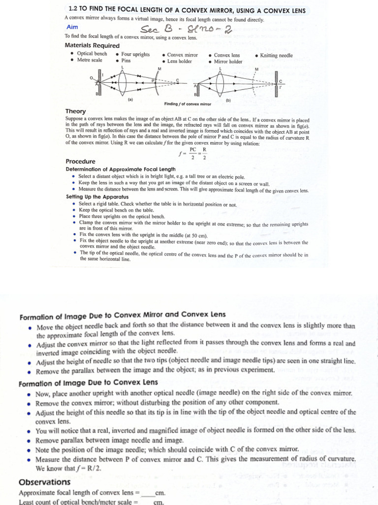 2B To Find The Focal Length of A Convex Mirror Using Convex Lens | PDF