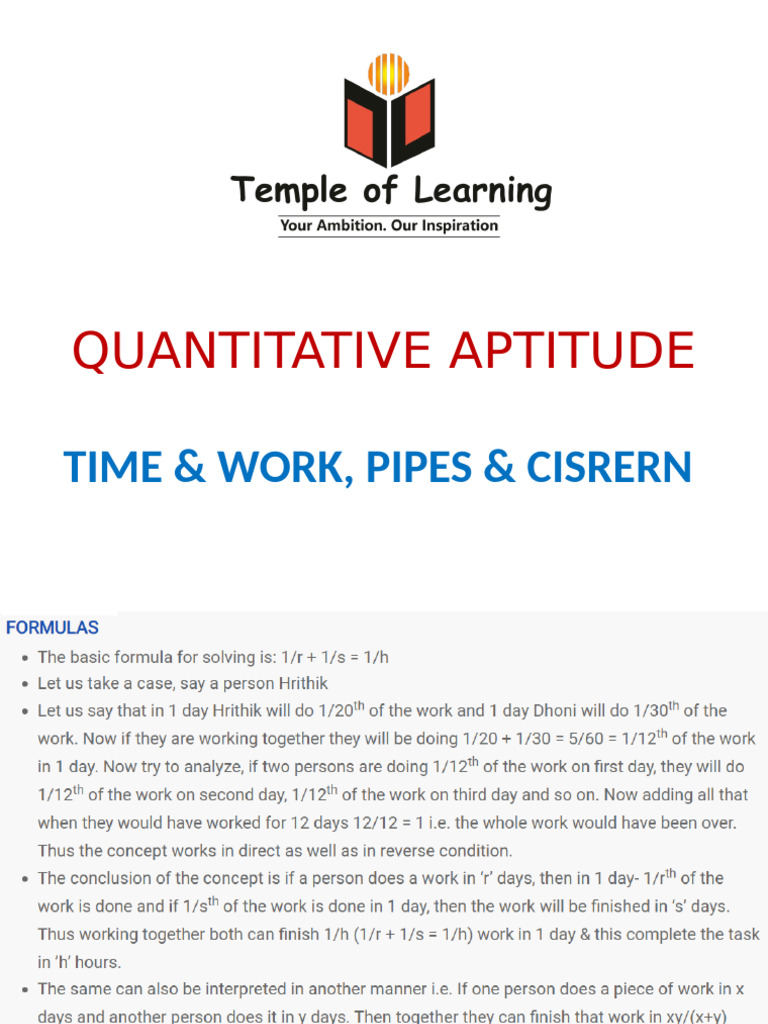 Time & Work, Pipes & Cisterns Quiz | PDF | Technology & Engineering