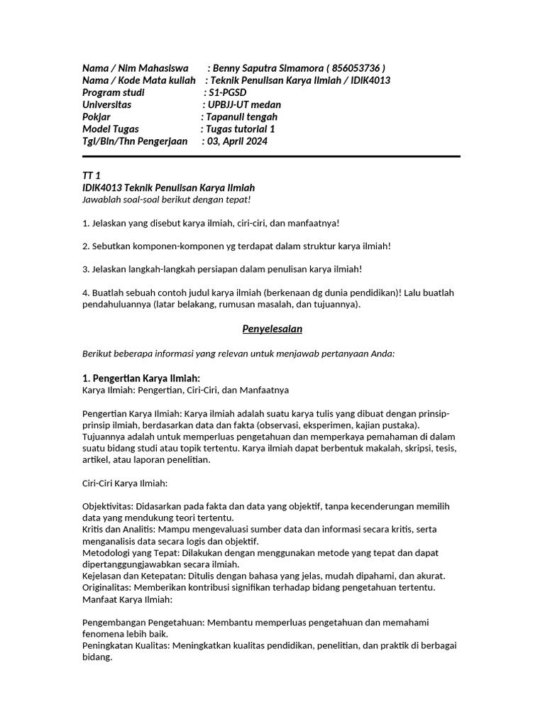 Tugas Tutorial 1 Teknik Penulisan Karya Ilmiah | PDF