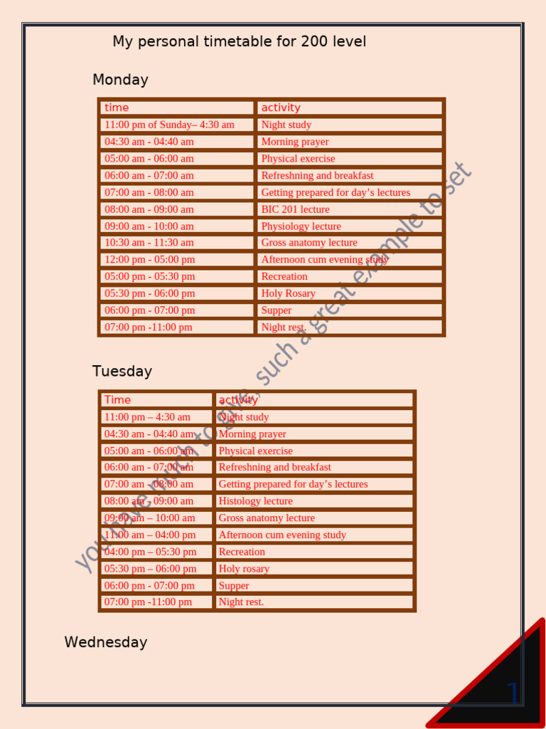 200 Level Student Schedule | PDF | Christian Worship And Liturgy