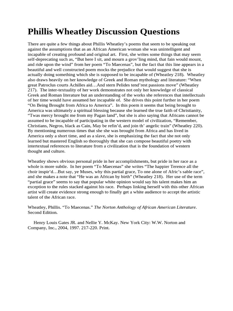 Phillis Wheatley Discussion | PDF | Achilles