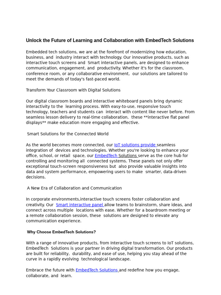The Future of Interactive Learning and Smart Collaboration: Powered by EmbedTech Solutions | PDF