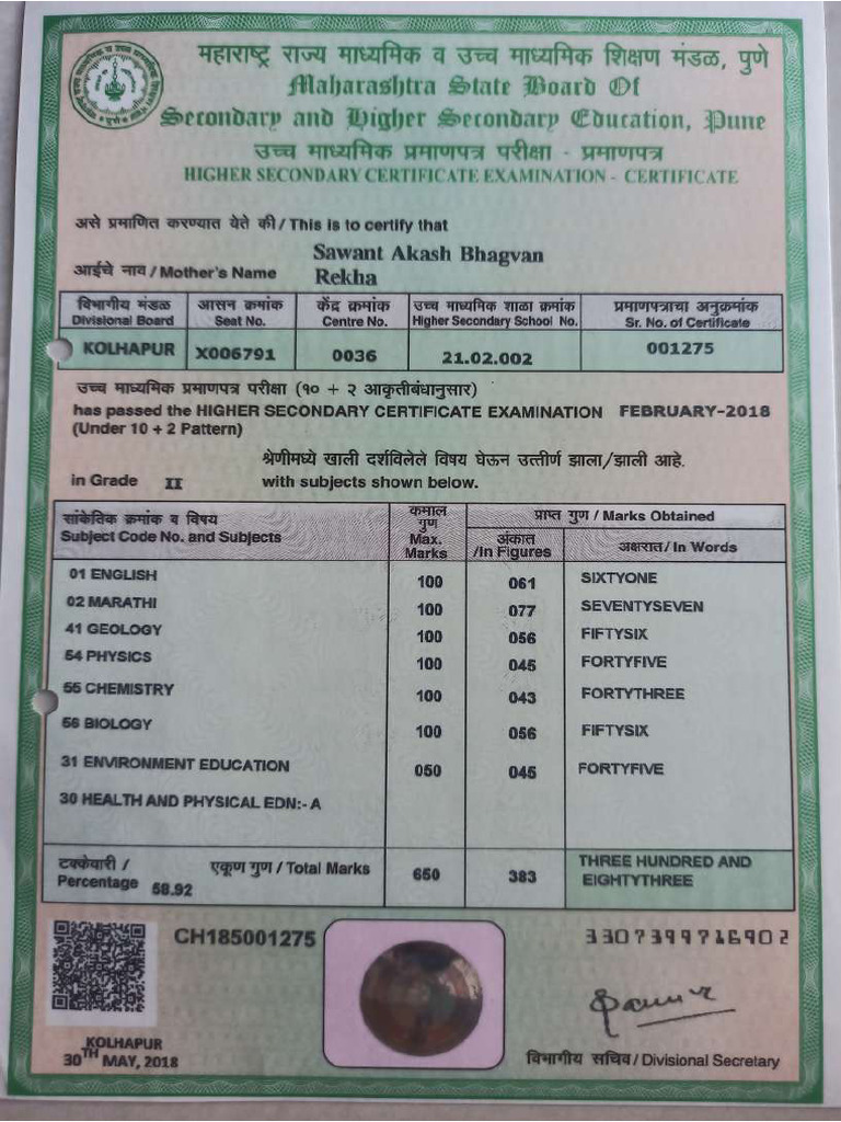 HSC Certificate | PDF