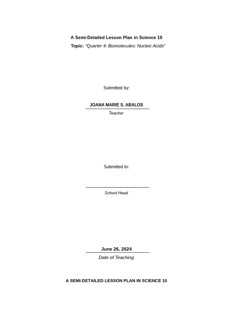 Lesson Plan - Nucleic Acids | PDF | Nucleic Acids | Dna