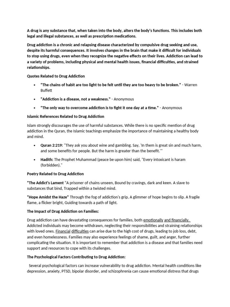English Paragraph Drug Addiction | PDF | Substance Abuse | Mental Disorder