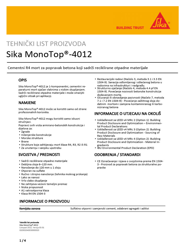 Sika Monotop 4012 1 | PDF