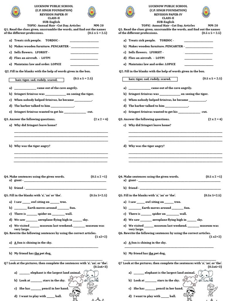 Class II English Revision Paper | PDF