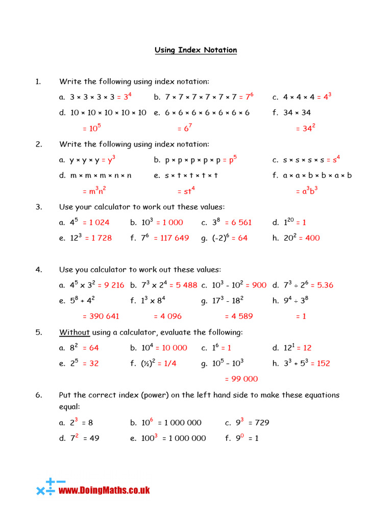 Using Index Notation Answer Sheet | PDF Using Index Notation Answer Sheet | PDF