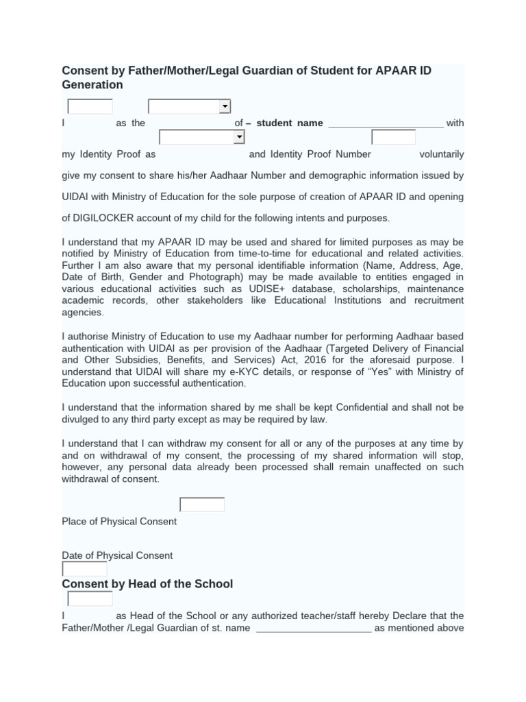 Consent by Father and Mother For Udise | PDF | Law