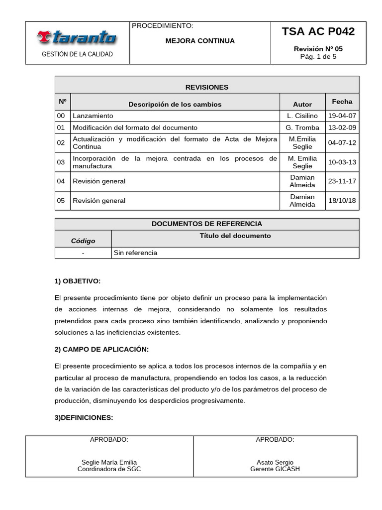 TSA AC P042-05-Mejora Continua | PDF | Gestión de la calidad