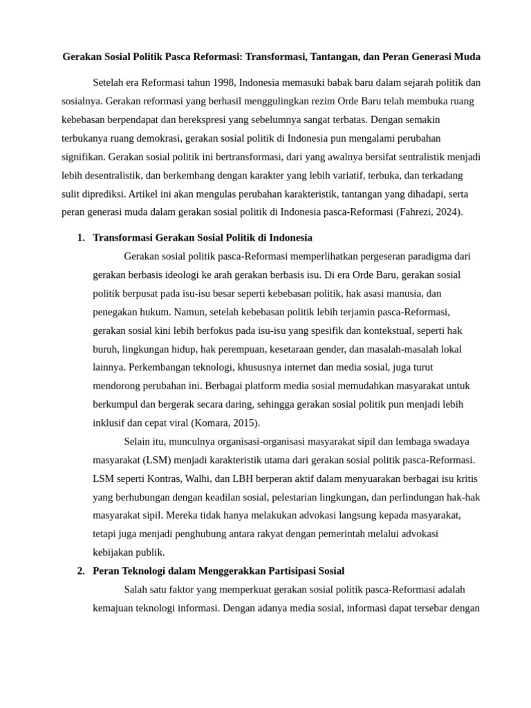 Gerakan Sosial Politik Pasca Reformasi | PDF